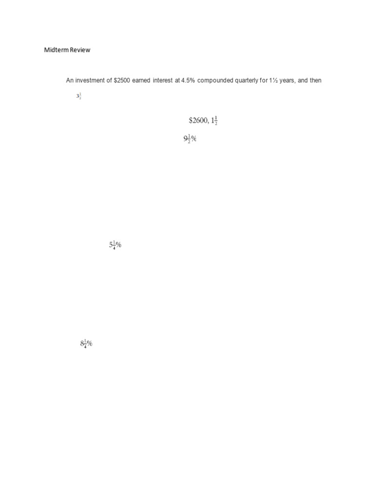 Math 1020 In Class Midterm Review | PDF | Interest | Payments