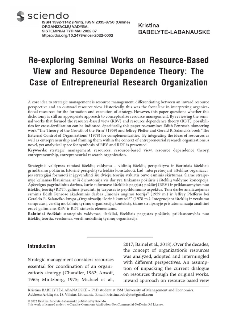 Re-Exploring Seminal Works On Resource-Based View | PDF ...