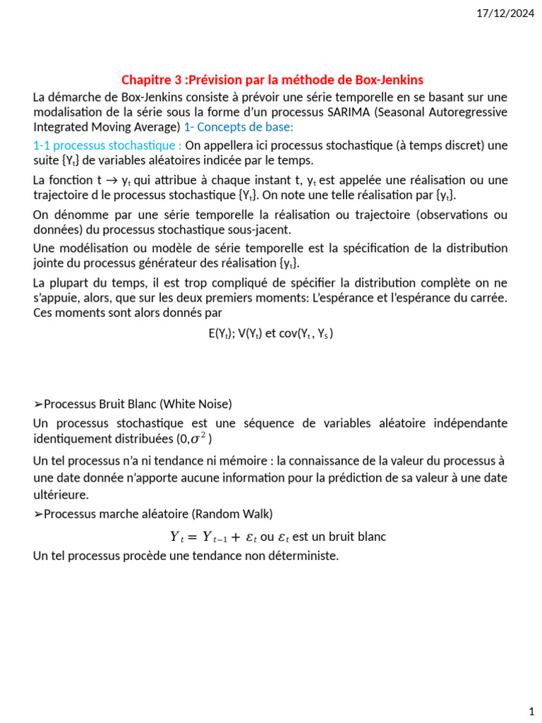 Prévision SARIMA et méthode Box-Jenkins | PDF | Processus autorégressif ...