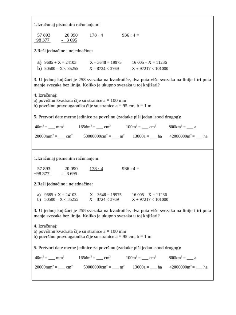 08 Matematika 4 Drugi Skolski Pismeni Zadatak 2016 | PDF