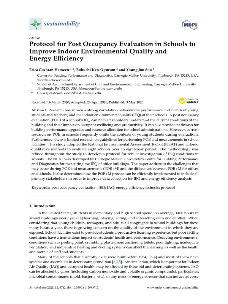 Protocol For Post Occupancy Evaluation in Schools To Improve Indoor ...