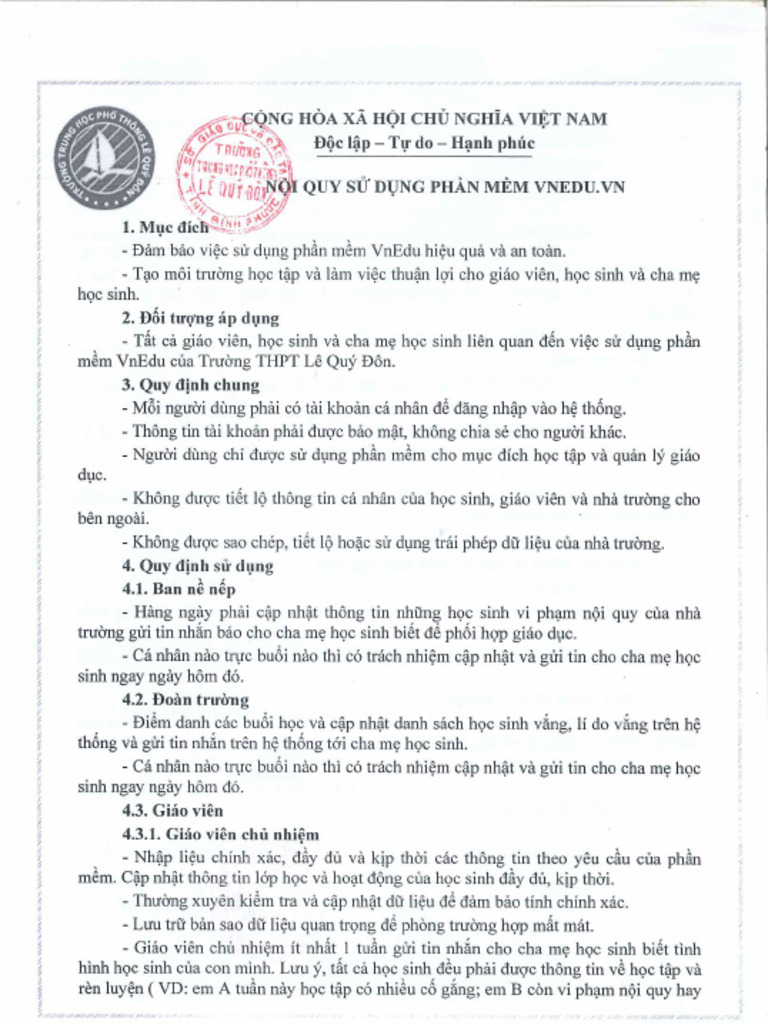 Noi Quy Su Dung Phan Mem Vnedu | PDF