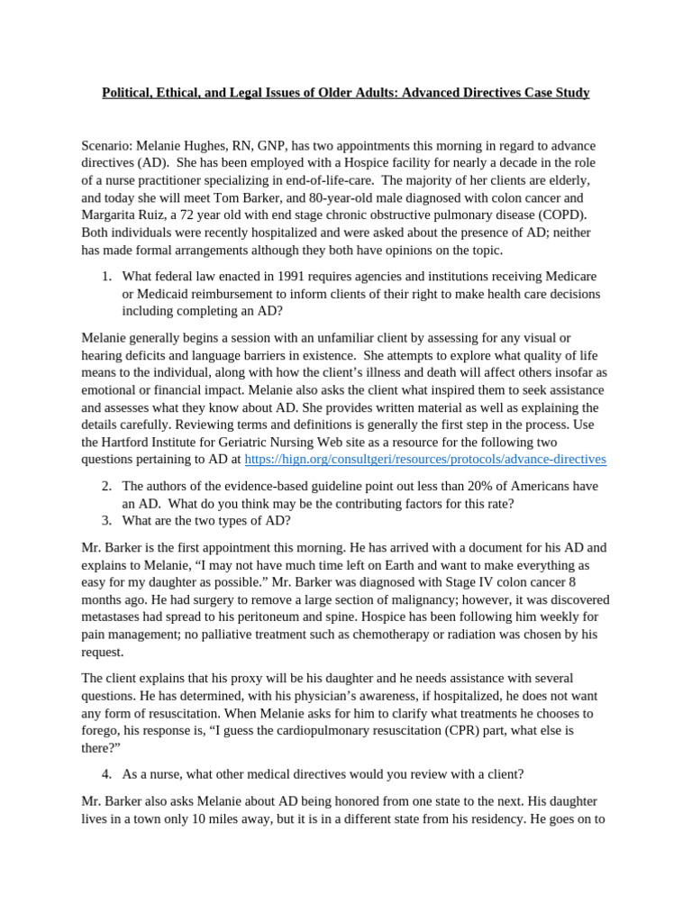Advance Directives Case Study-1 | PDF | Hospice | End Of Life Care