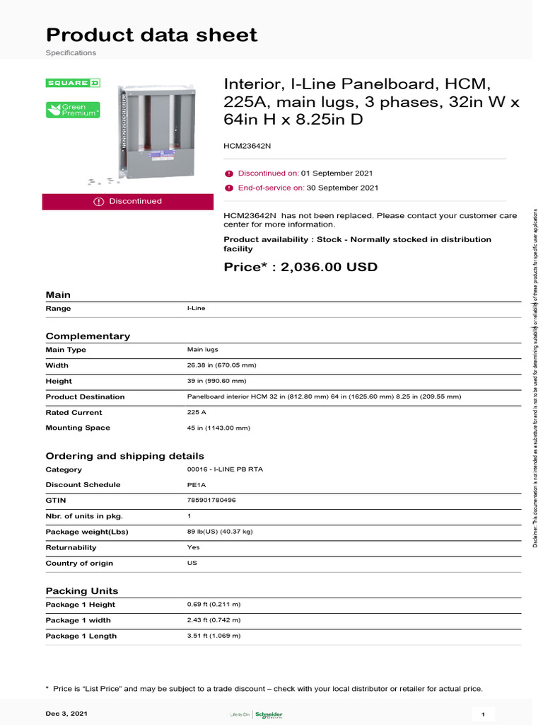 I-Line Power Distribution Panelboards - HCM23642N | PDF