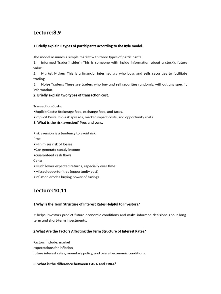 Lecture8,9 | PDF | Bonds (Finance) | Risk Aversion