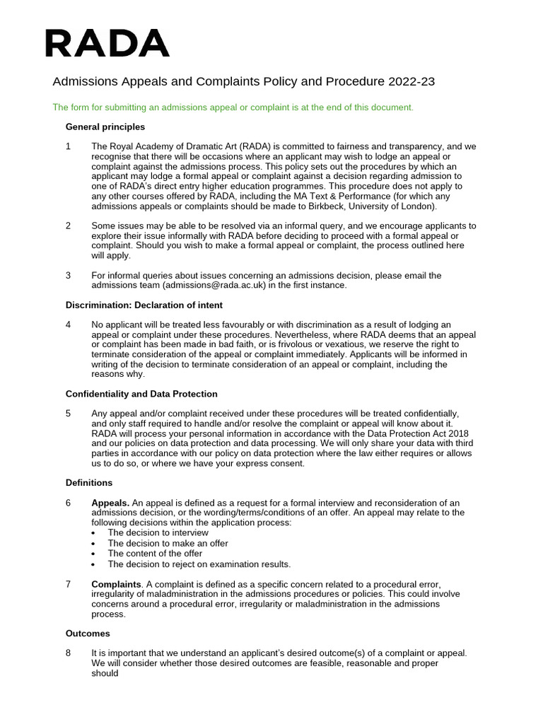 Admissions Appeals Complaints 2022-23 | PDF | Complaint | Vexatious ...