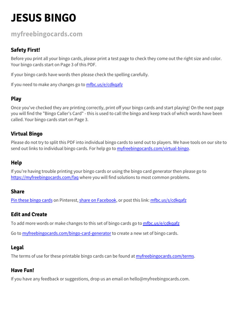 Jesus Bingo Printable Cards Guide | PDF | Jesus | God