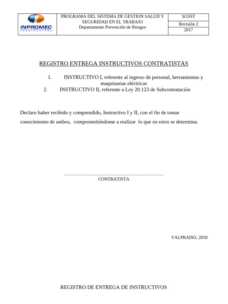 REGISTRO ENTREGA INSTRUCTIVO I Y II | PDF