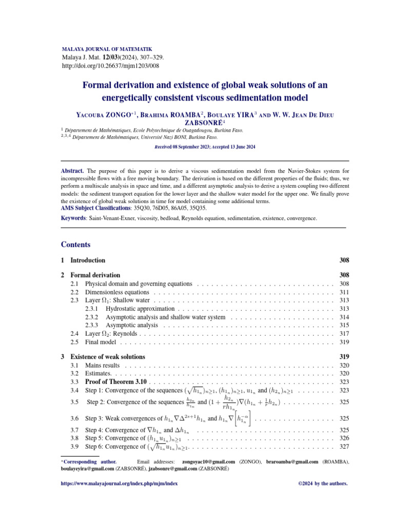 Formal Derivation and Existence of Global Weak Sol (1) | PDF | Navier–Stokes Equations | Viscosity