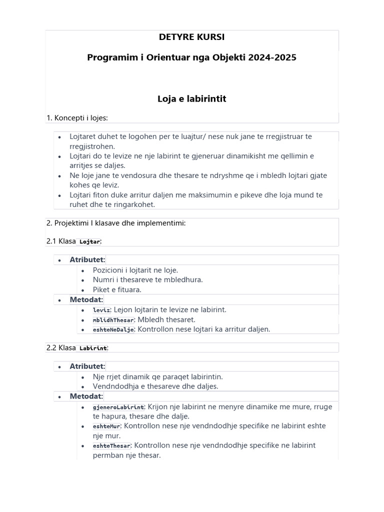 Detyra e Kursit POO 2024-2025 | PDF