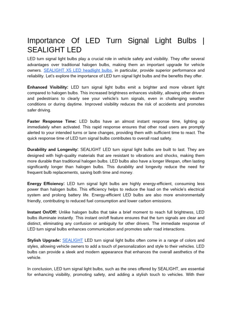 Importance Of LED Turn Signal Light Bulbs _ SEALIGHT LED | PDF | Light ...