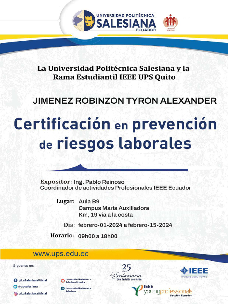 Certificación+en+prevención+de+riesgos+laborales - Aspirante Jimenez Tyron | PDF