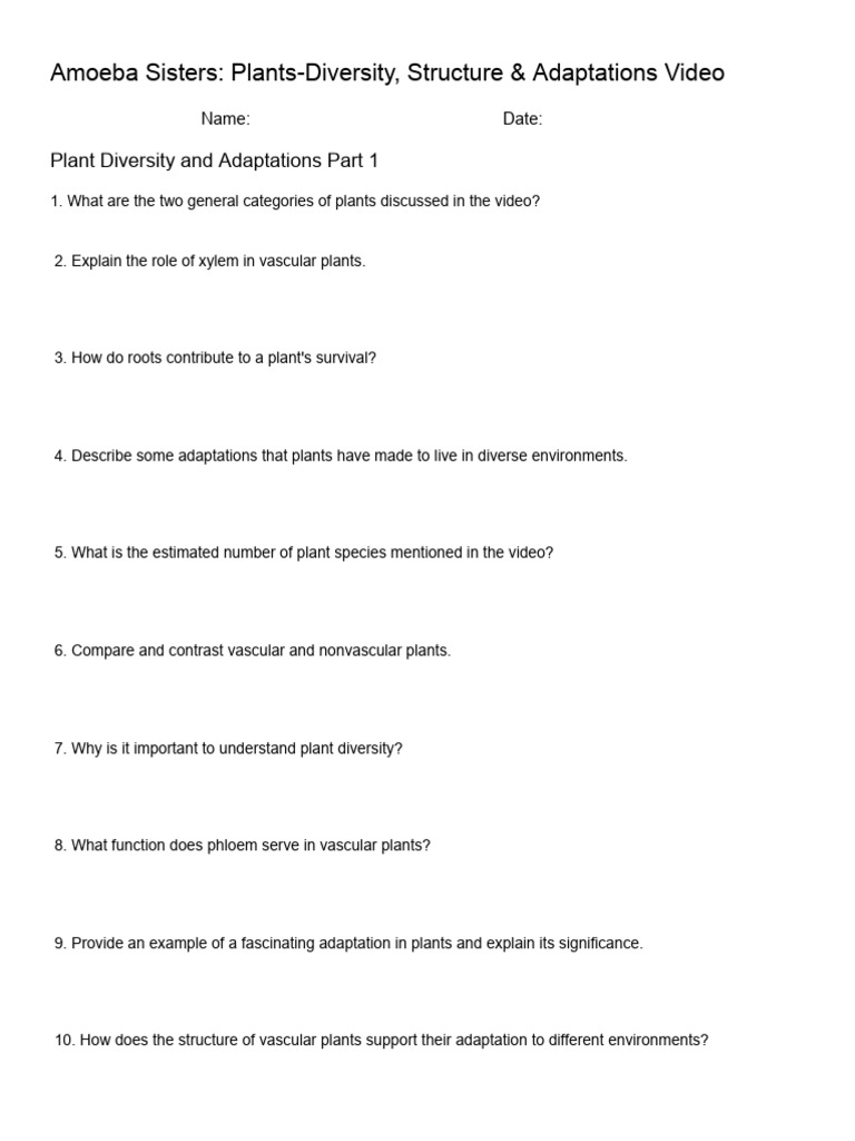 Amoeba Sisters - Plants-Diversity, Structure & Adaptations Video | PDF ...