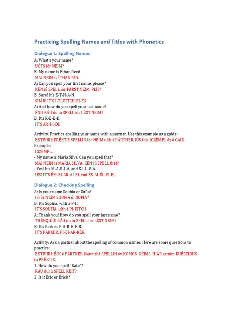 Practicing Spelling Names Titles Phonetics Updated | PDF