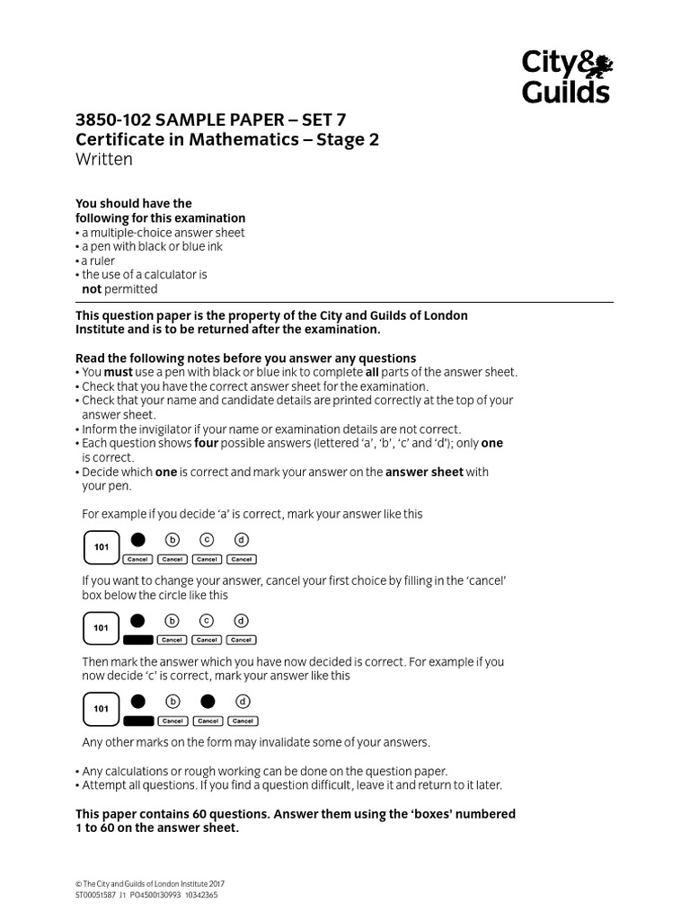 City and Guilds Maths Stage 2 Paper | PDF | Litre | Pint