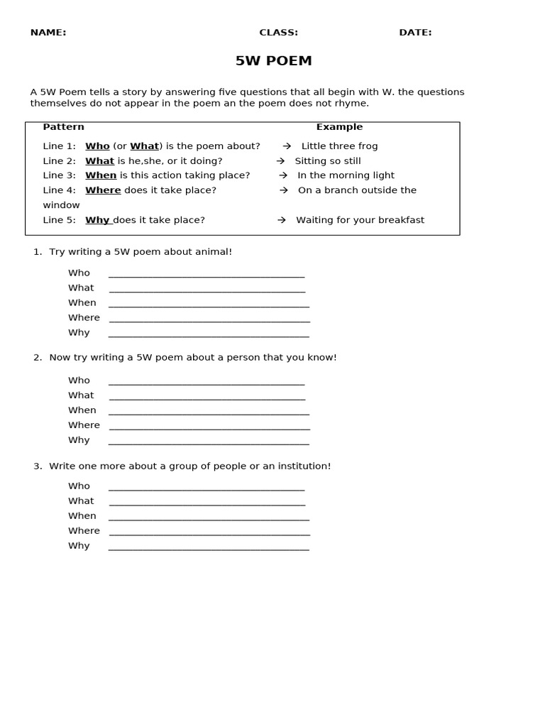 5W Poem | PDF
