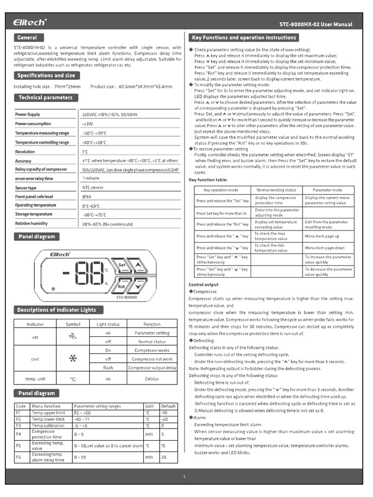Elitech STC-8000HX Temperature Controller User Manual - Elitech UK | PDF