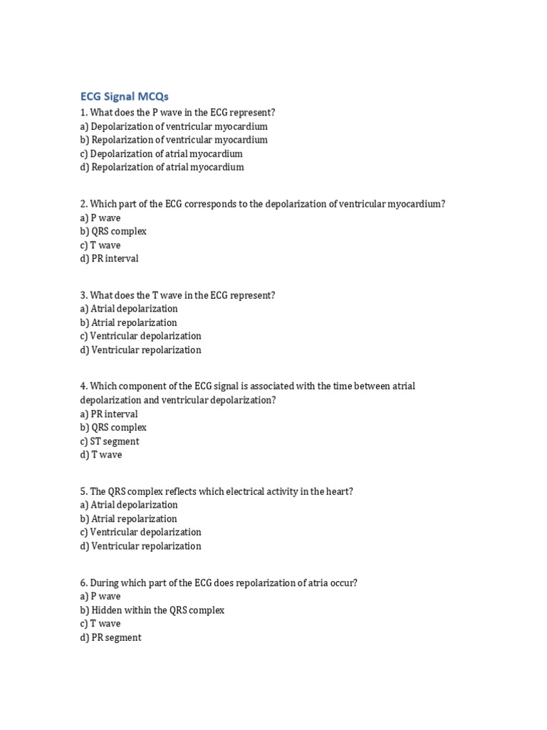 ECG Signal MCQs and Answers | PDF