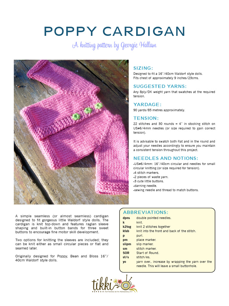 Poppy Cardigan by Georgie Hallam | PDF | Knitting | Basic Knitted Fabrics