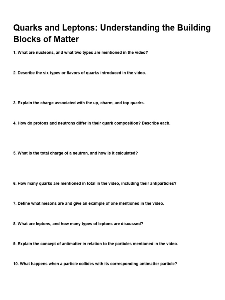 Quarks, Leptons, and Matter Explained | PDF