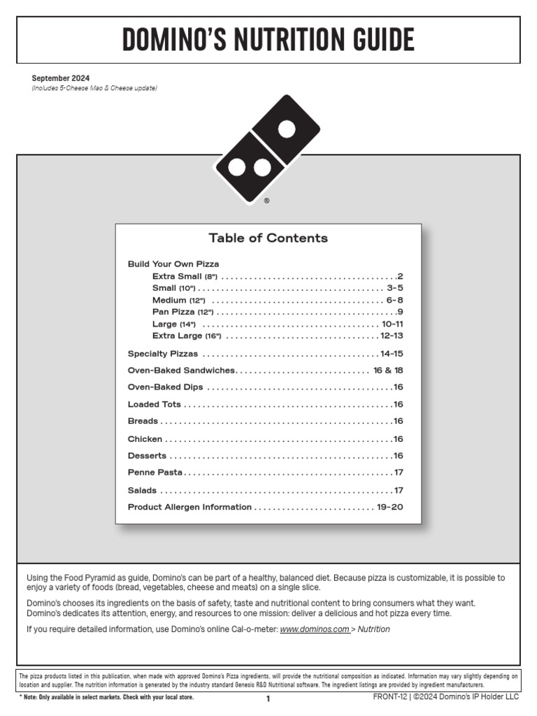 Dominos Nutrition Guide | PDF | Nutrition Facts Label | Fat