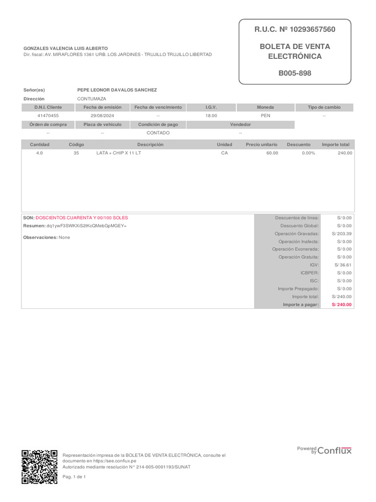 Ejemplo de Boleta de Venta Electrónica | PDF