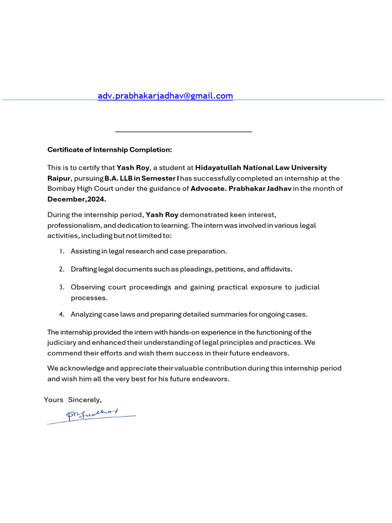 Internship Certificate Yash Roy 3 | PDF