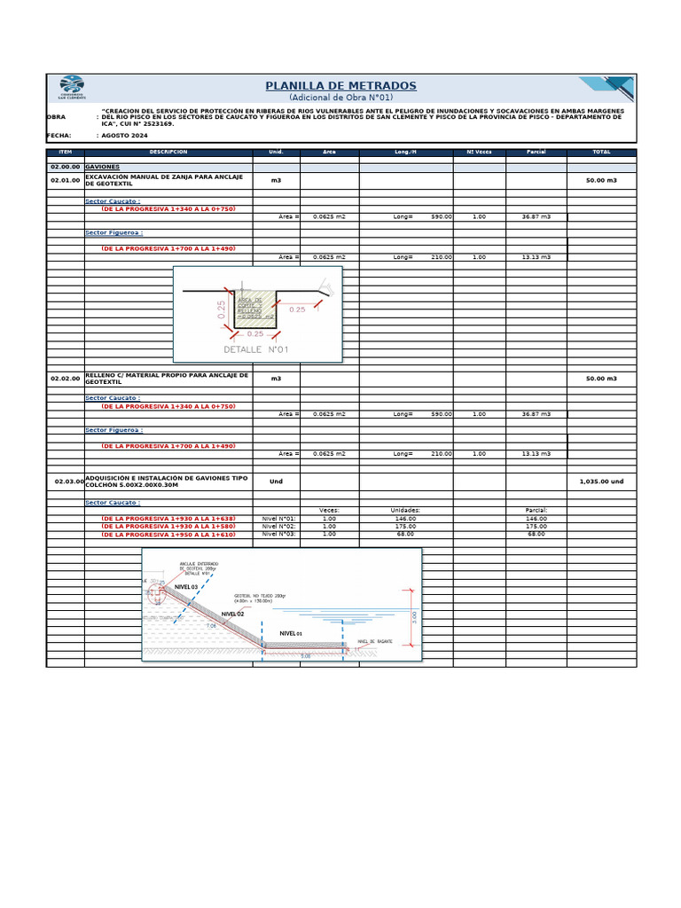 Planilla de Metrados 03 Adicional de Obra Rev02 | PDF