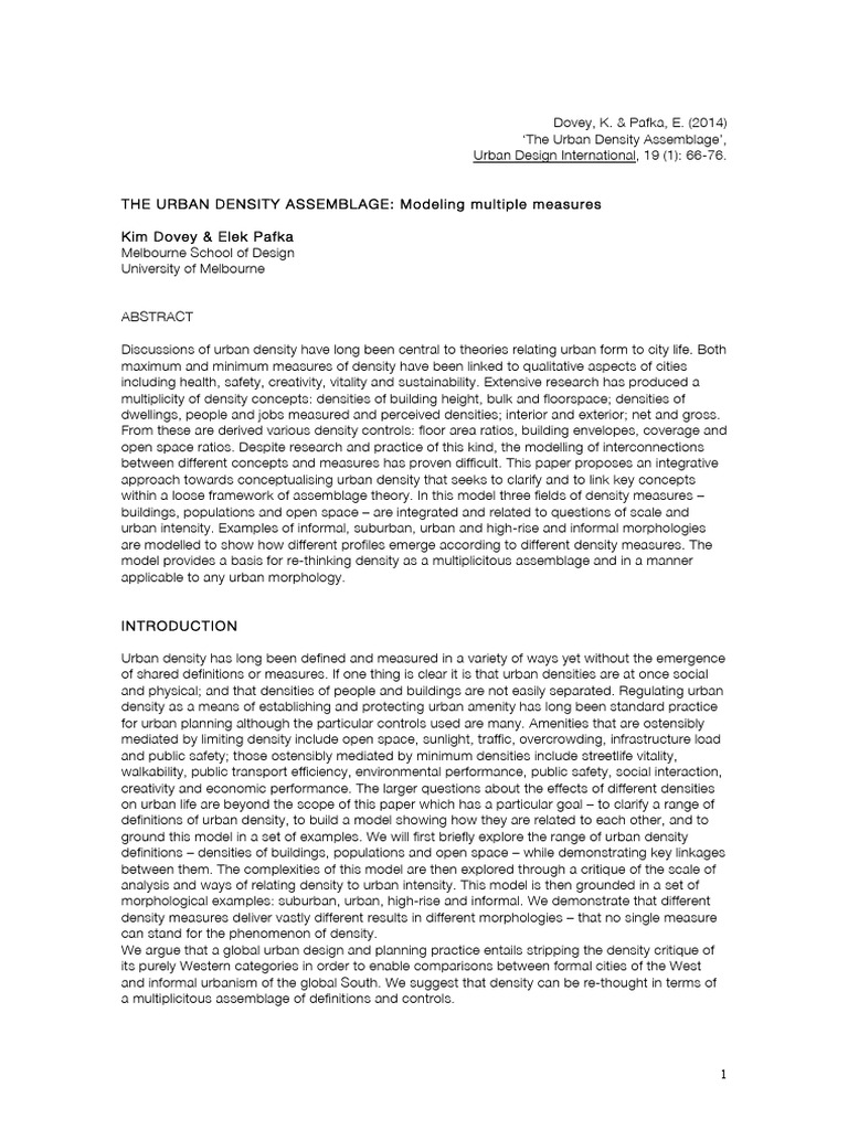 Method URBAN DENSITY ASSEMBLAGE Modeling Multiple Measures | PDF