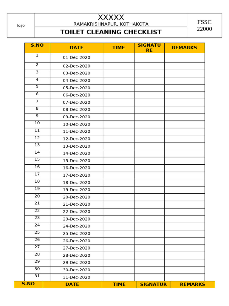 Toilet Checklist | PDF
