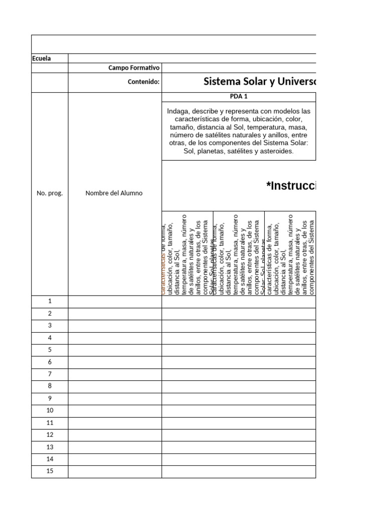 Rubrica de Pensamiento Científico de 5° | PDF | Sistema solar | Satélite natural