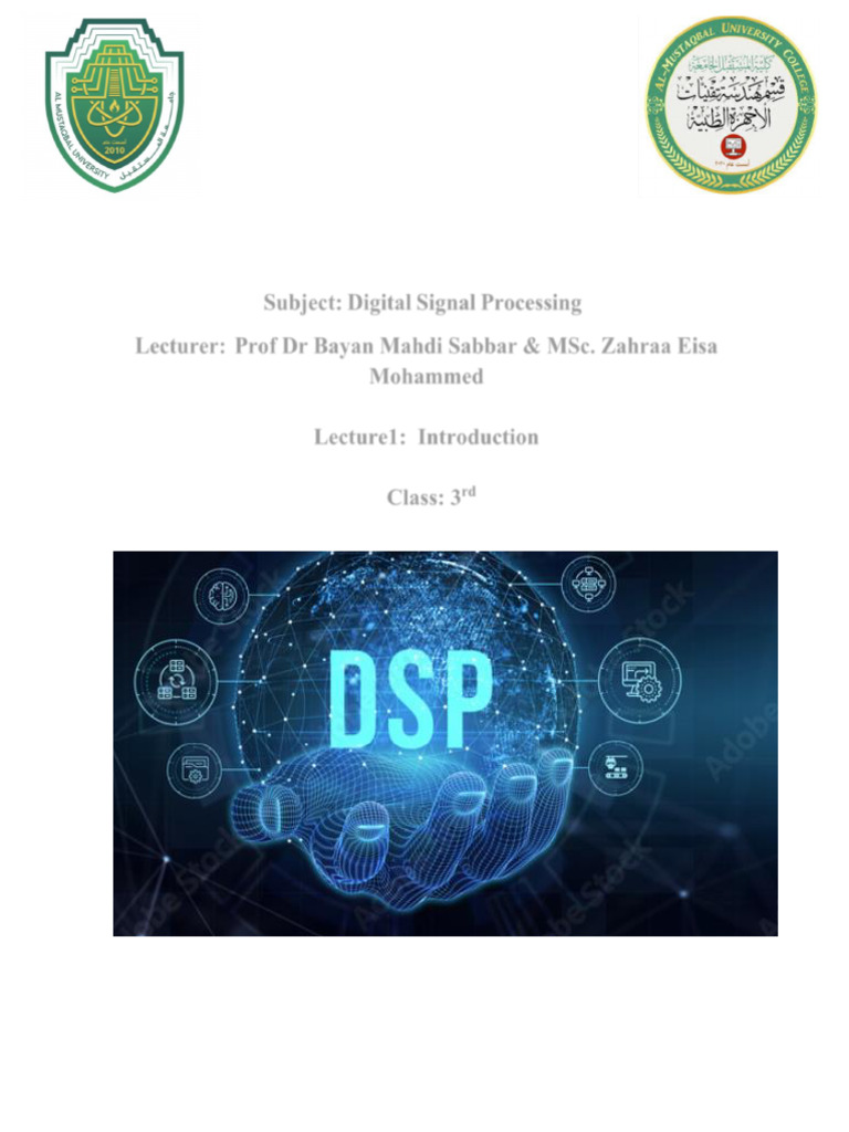 lecture 1 introduction of dsp | PDF | Digital Signal Processing | Digital To Analog Converter