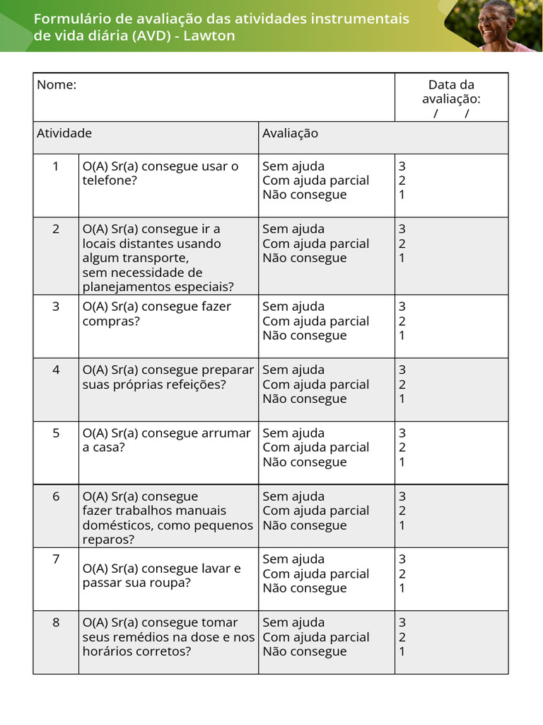 Form Avaliacao Atividades Instrumentais Vida Diaria | PDF