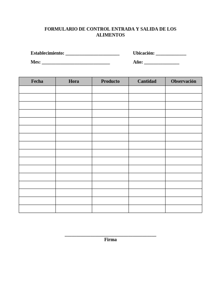 Formulario de Control Entrada y Salida de Los Alimentos | PDF