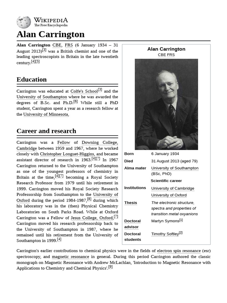 Alan_Carrington | PDF | Physics | Chemical Physics