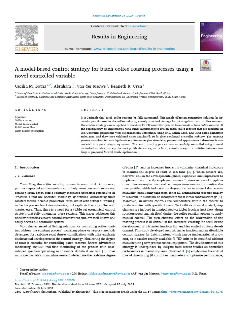 A model-based control strategy for batch coffee roasting processes using a novel controlled ...