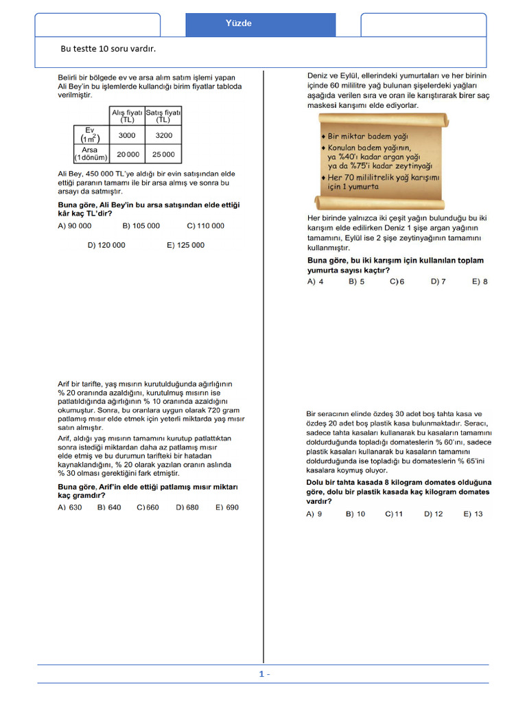 9-Yüzde Problemleri TYT | PDF