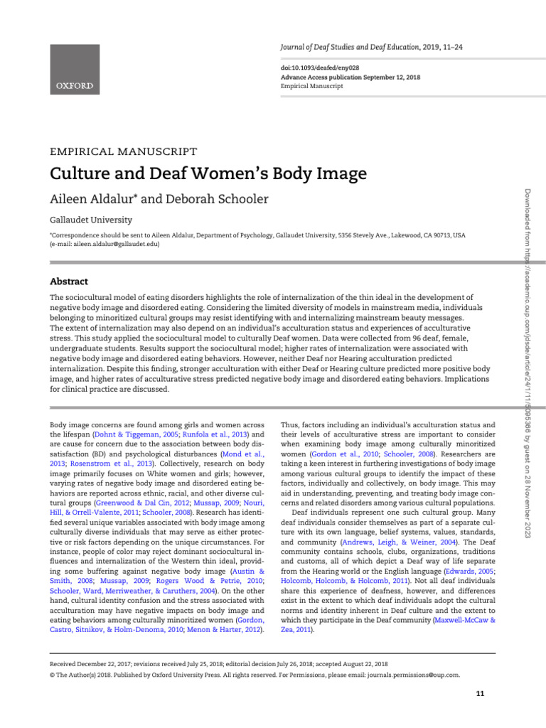 Body Image in Deaf Women: A Study | PDF | Bulimia Nervosa | Eating Disorder