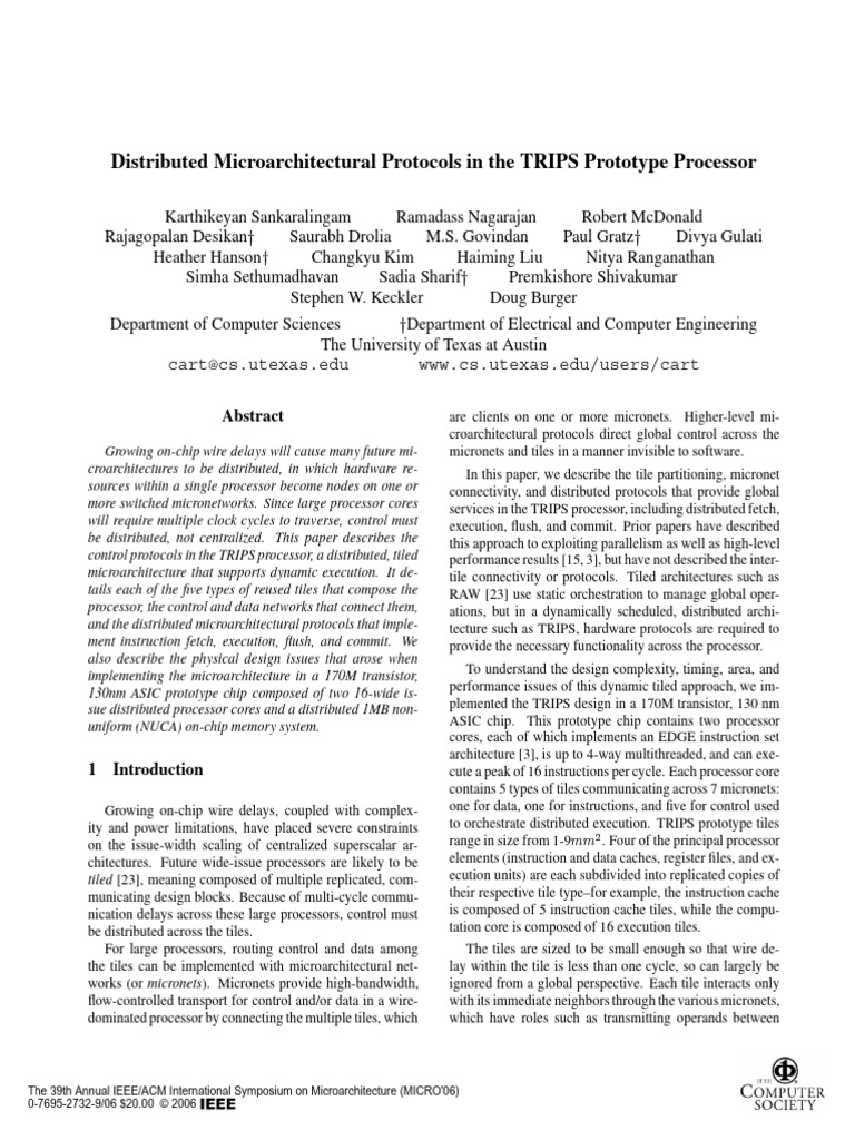Distributed Microarchitectural Protocols in The TRIPS Prototype Processor | PDF | Cpu Cache ...