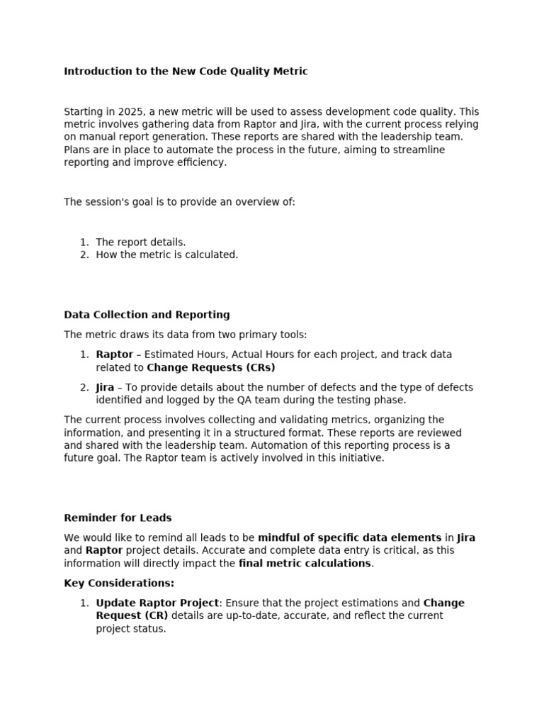 Code Quality Metrics for Team Leads | PDF