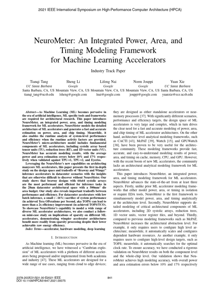 NeuroMeter - An Integrated Power, Area, and Timing Modeling Framework ...