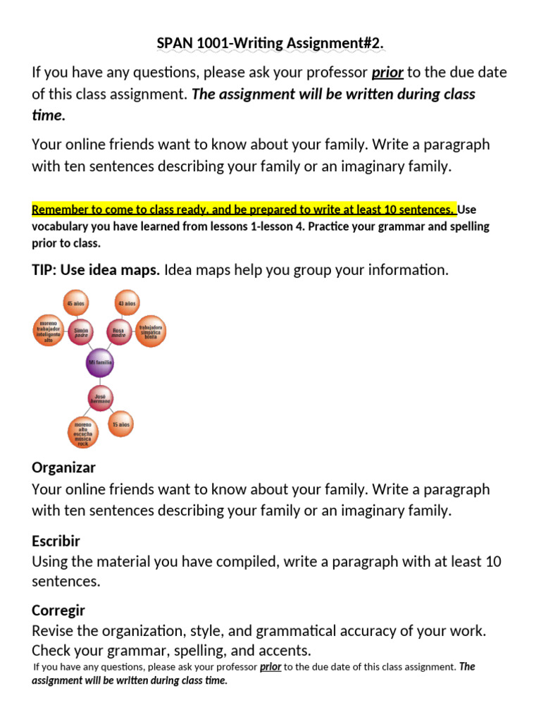 SPAN 1001 Writing Assignment #2 | PDF