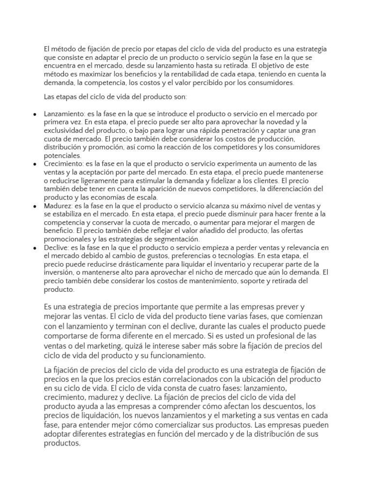 Estrategia de Precios por Ciclo de Vida | PDF | Producto (Negocio) | Marketing