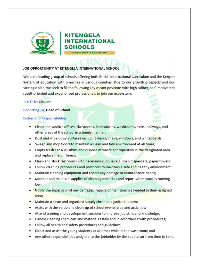 Cleaner Job Advert | PDF | Public Toilet | Recruitment