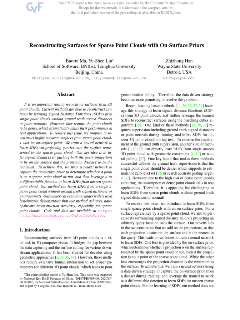 Ma Reconstructing Surfaces For Sparse Point Clouds With On Surface Priors Cvpr 2022 Paper Pdf