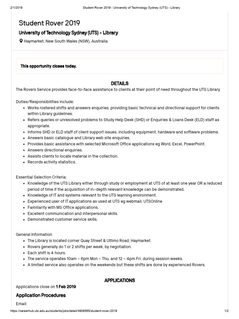 Student Rover 2019 - University of Technology Sydney (UTS) - Library ...