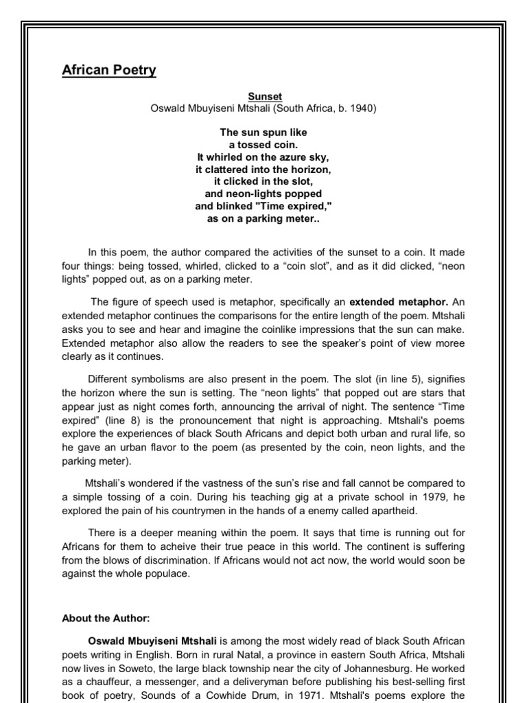 African Poems | PDF | Ghana | Sunset