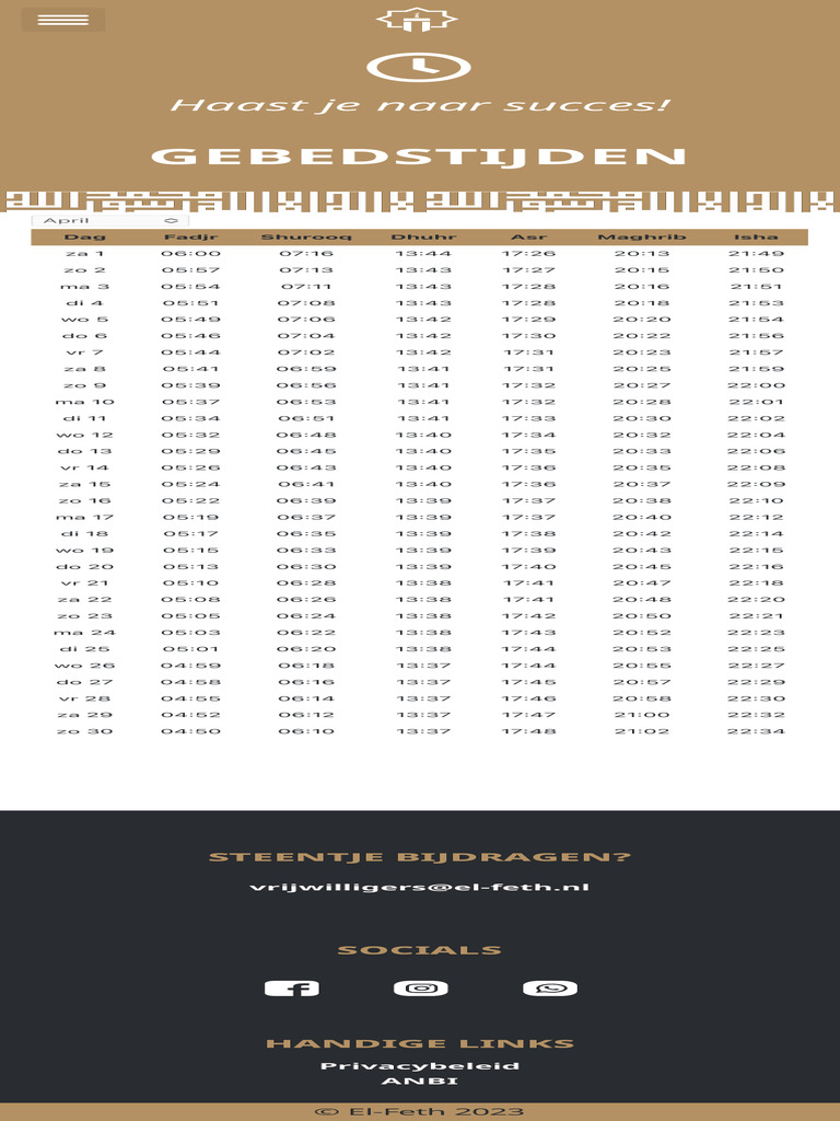 Gebedstijden - El-Feth Moskee Tilburg | PDF