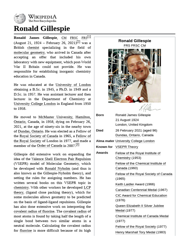 Ronald_Gillespie | PDF | Covalent Bond | Chemistry Ronald_Gillespie | PDF | Covalent Bond | Chemistry