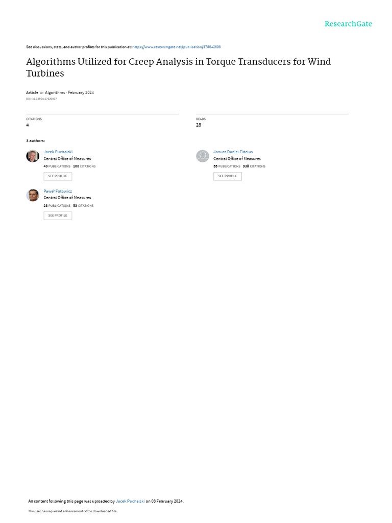 Algorithms Utilized For Creep Analysisin Torque Transducers For Wind Turbines | PDF | Creep ...